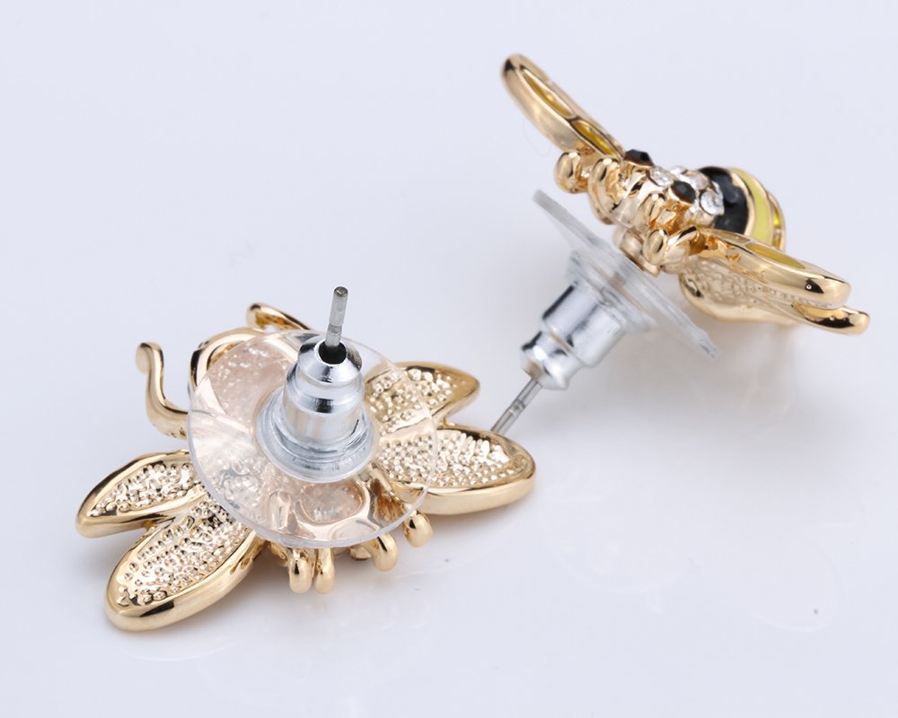 YACQ Honey Bee Stud Earrings Crystal Costume Jewelry for Women Teen-Girls