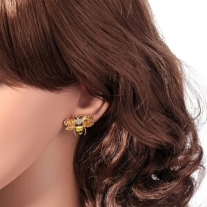 YACQ Honey Bee Stud Earrings Crystal Costume Jewelry for Women Teen-Girls