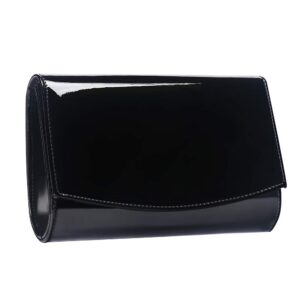 wallyn's women patent leather wallets fashion clutch purses, evening bag handbag solid color (black)