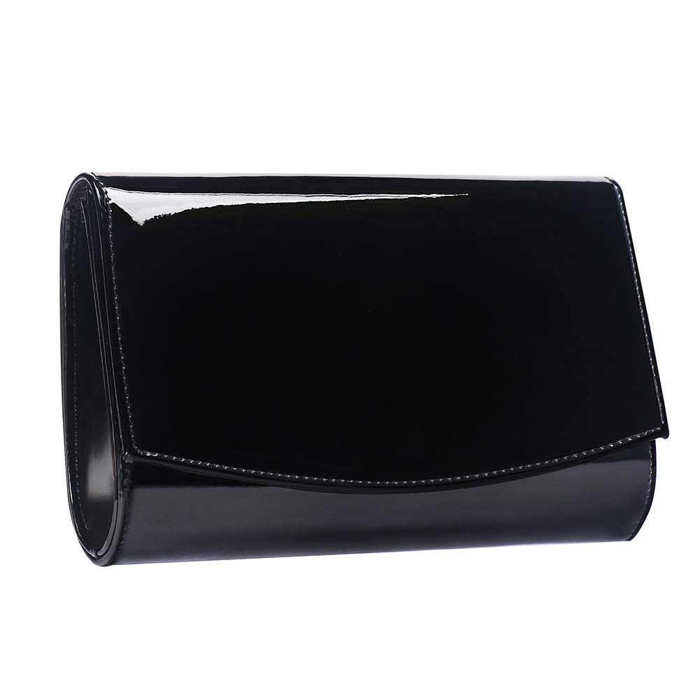 WALLYN'S Women Patent Leather Wallets Fashion Clutch Purses, Evening Bag Handbag Solid Color (Black)