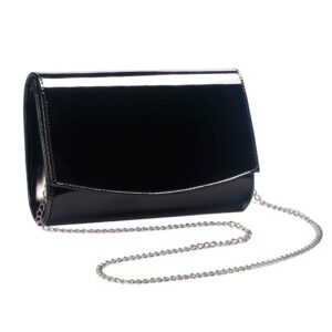 WALLYN'S Women Patent Leather Wallets Fashion Clutch Purses, Evening Bag Handbag Solid Color (Black)