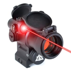 at3 leos red dot sight with integrated laser & riser - 2 moa red dot scope with flip up lens caps