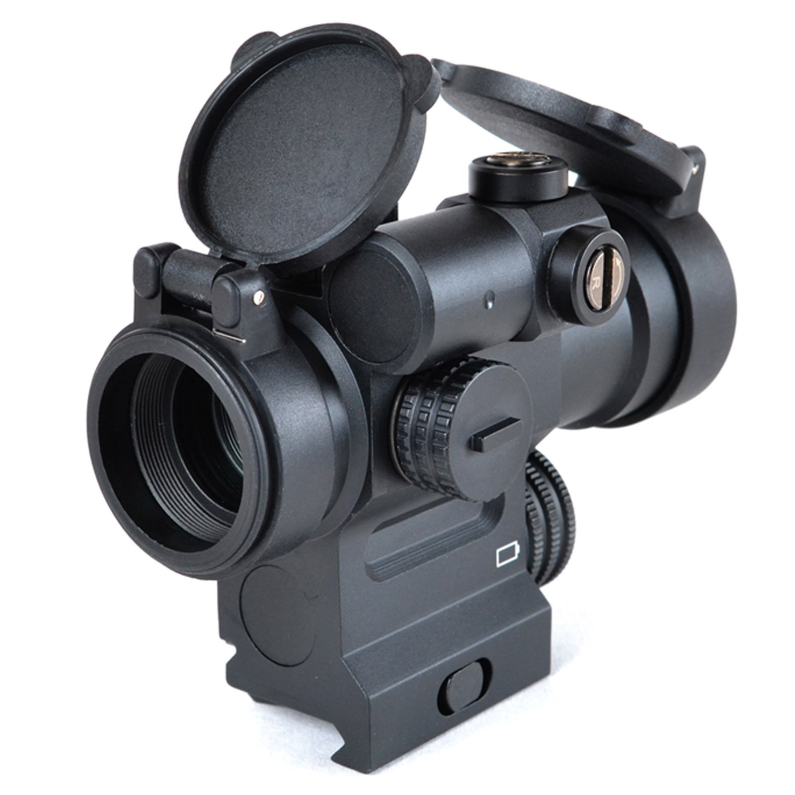 AT3 LEOS Red Dot Sight with Integrated Laser & Riser - 2 MOA Red Dot Scope with Flip Up Lens Caps