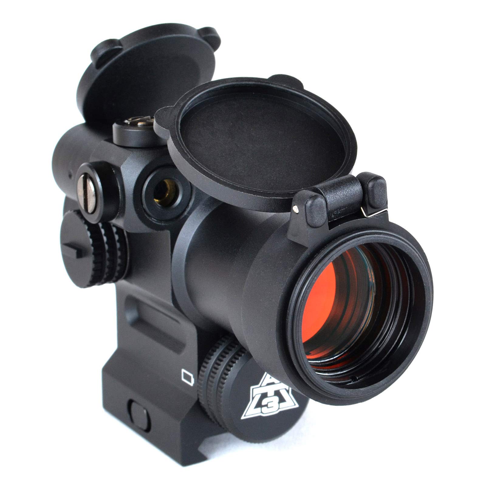 AT3 LEOS Red Dot Sight with Integrated Laser & Riser - 2 MOA Red Dot Scope with Flip Up Lens Caps