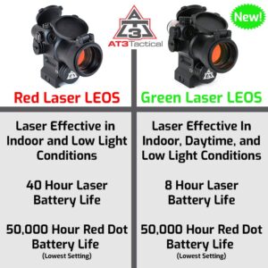 AT3 LEOS Red Dot Sight with Integrated Laser & Riser - 2 MOA Red Dot Scope with Flip Up Lens Caps