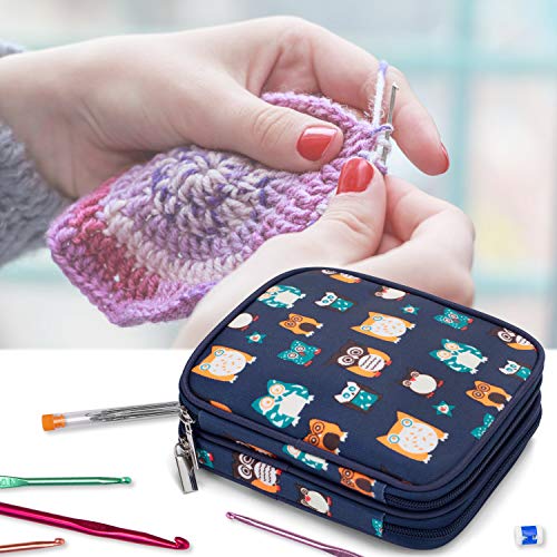 Teamoy Aluminum Crochet Hooks Set, Knitting Needle Kit, Organizer Carrying Case with 12pcs 2mm to 8mm Hooks and Complete Accessories, All in Place and Easy to Carry, Owls