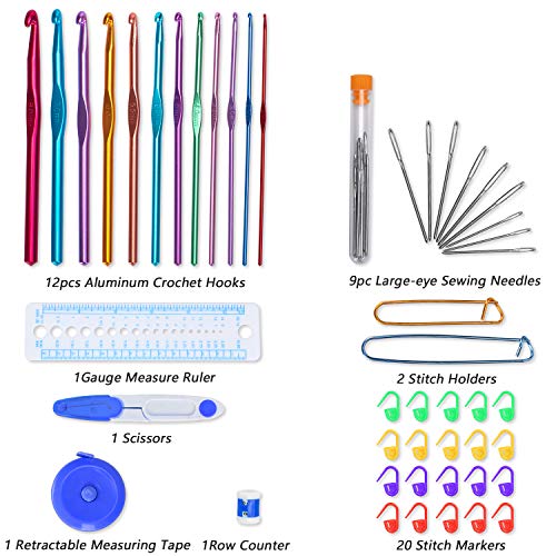 Teamoy Aluminum Crochet Hooks Set, Knitting Needle Kit, Organizer Carrying Case with 12pcs 2mm to 8mm Hooks and Complete Accessories, All in Place and Easy to Carry, Owls