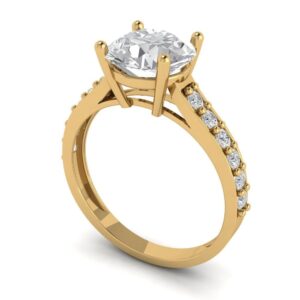 Clara Pucci 2.18 Ct Round Cut Clear Simulated Diamond 14K Yellow Gold Solitaire with Accents Engagement Promise Bridal Ring Size 6