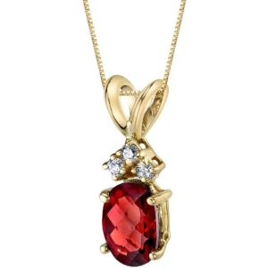 peora 14k yellow gold garnet and diamond pendant for women, genuine gemstone birthstone, oval shape, 7x5mm, 1 carat total