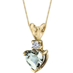 peora green amethyst with genuine diamond pendant in 14 karat yellow gold, heart shape solitaire, 6mm