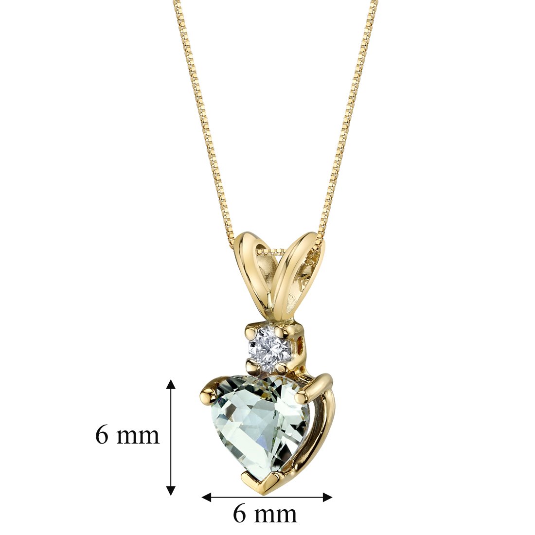 PEORA Green Amethyst with Genuine Diamond Pendant in 14 Karat Yellow Gold, Heart Shape Solitaire, 6mm