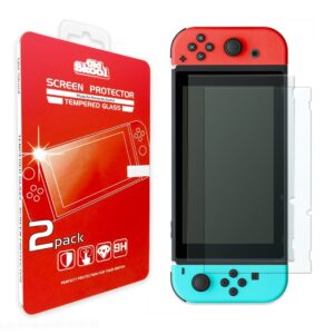 old skool tempered glass screen protector for nintendo switch 2017 (2-pack) hd shield with anti-bubble & anti-fingerprint film