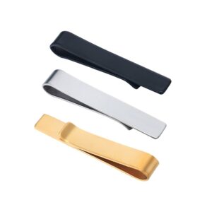 shuyue 3 pc set 1.9 inch skinny tie bar clip - silver,black,gold