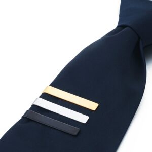 SHUYUE 3 Pc Set 1.9 Inch Skinny Tie Bar Clip - Silver,Black,Gold