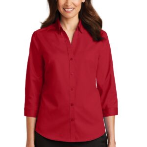 Port Authority Ladies 3/4-Sleeve SuperPro Twill Shirt Rich Red