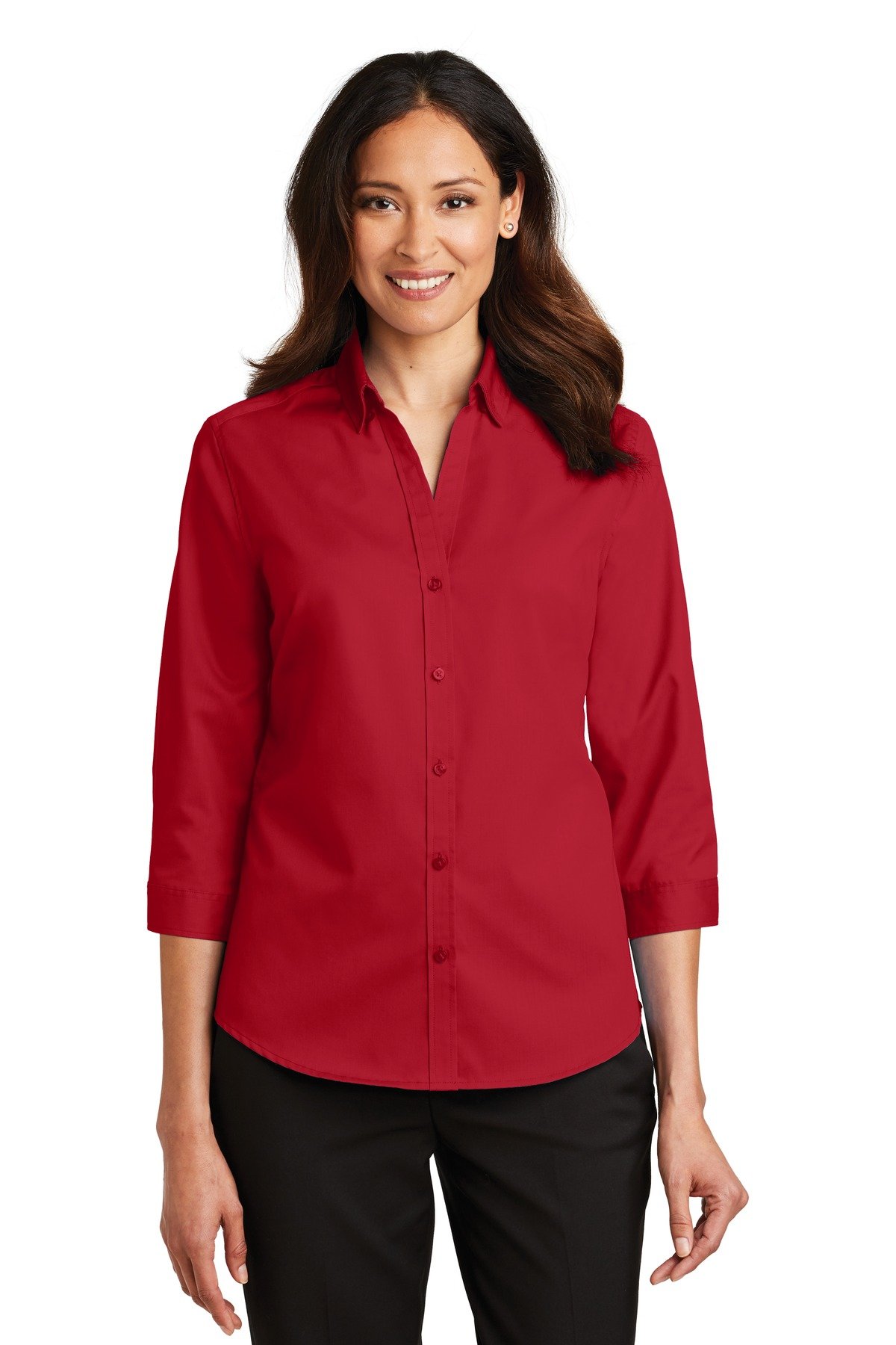 Port Authority Ladies 3/4-Sleeve SuperPro Twill Shirt Rich Red