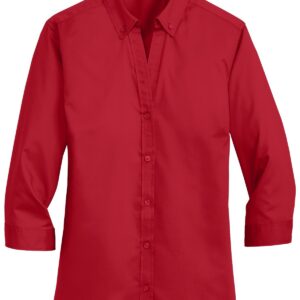 Port Authority Ladies 3/4-Sleeve SuperPro Twill Shirt Rich Red