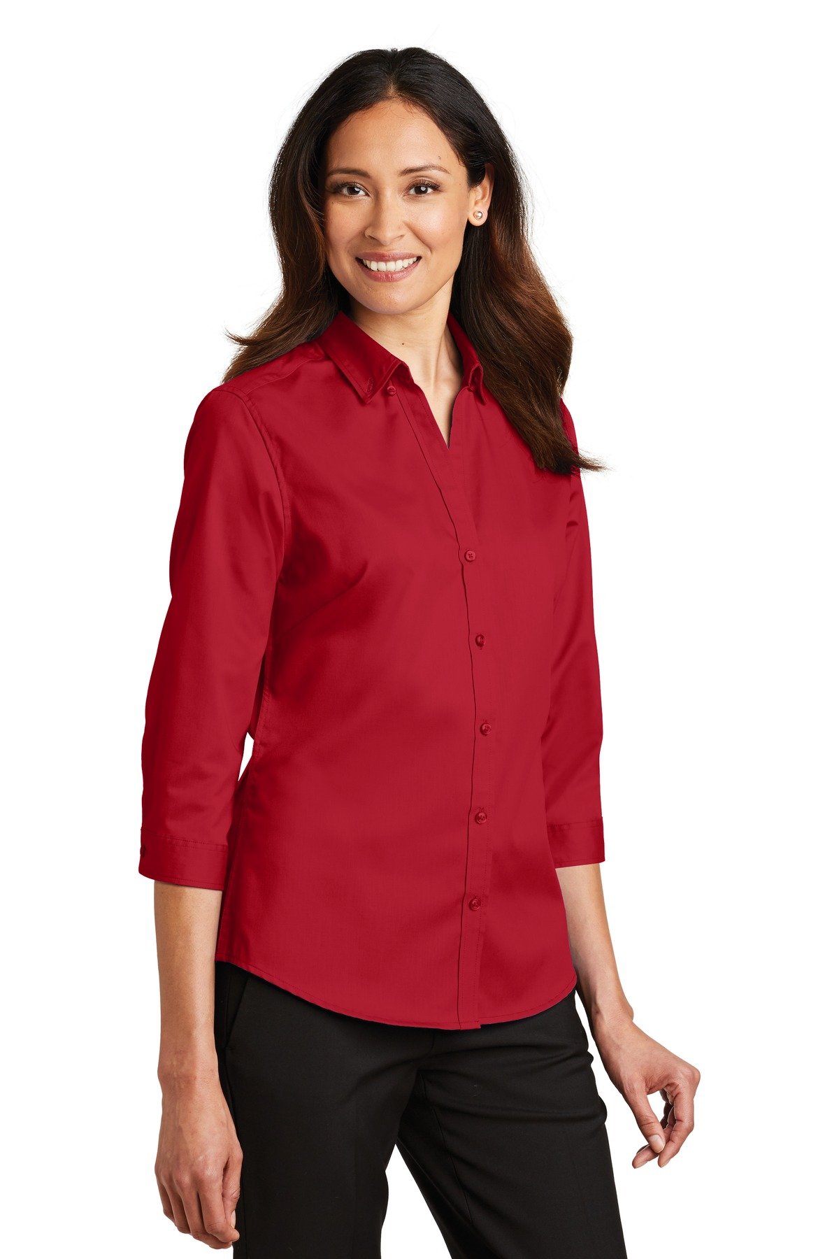 Port Authority Ladies 3/4-Sleeve SuperPro Twill Shirt Rich Red