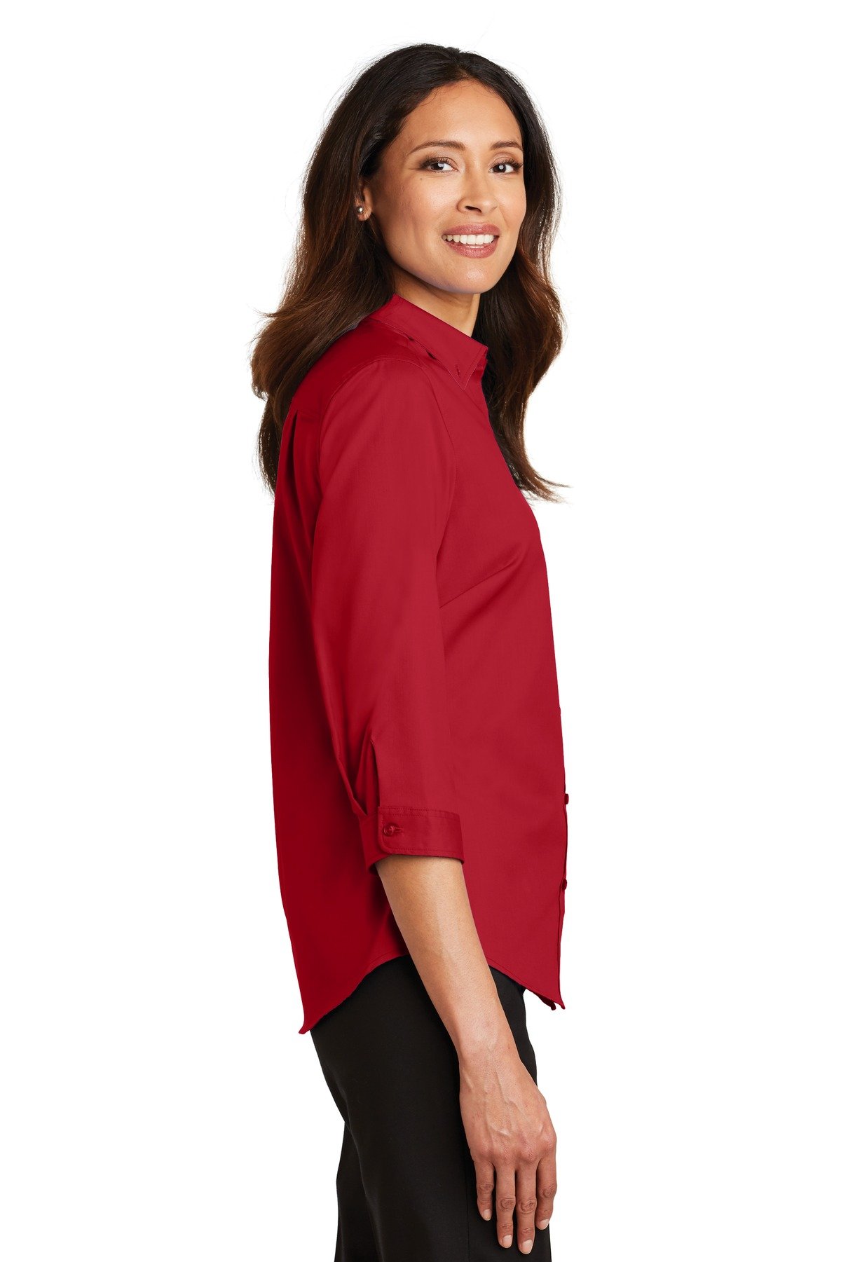 Port Authority Ladies 3/4-Sleeve SuperPro Twill Shirt Rich Red