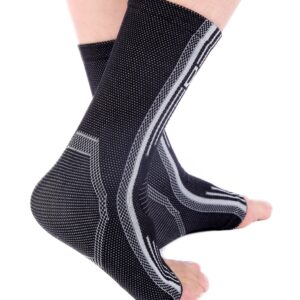 Doc Miller - Ankle Brace for Sprained Ankles, Achilles Tendonitis, Compression Support Sleeves for Women & Men, Best Brace for Pain Relief, Stability & Plantar Fasciitis Sock, 1 Pair, Gray, Large