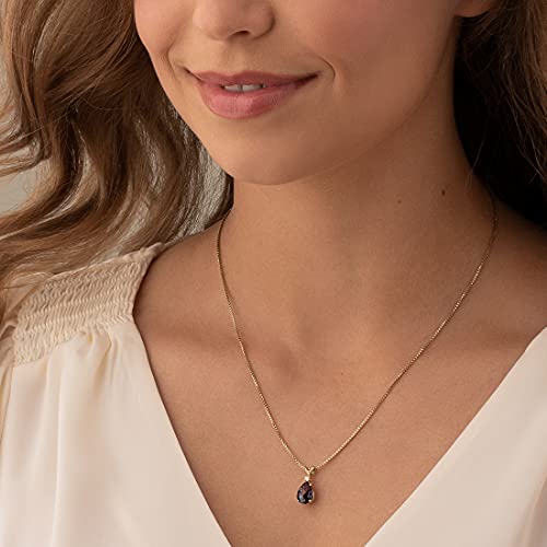 PEORA Created Alexandrite with Genuine Diamond Pendant for Women 14K Yellow Gold, 2.55 Carats total, Color-Changing Pear Shape