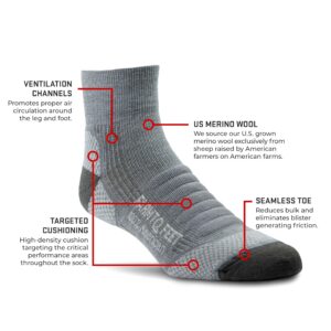 Farm to Feet Men's Damascus Lightweight Elite Hiking 1/4 Crew Merino Wool Socks, Black, Large