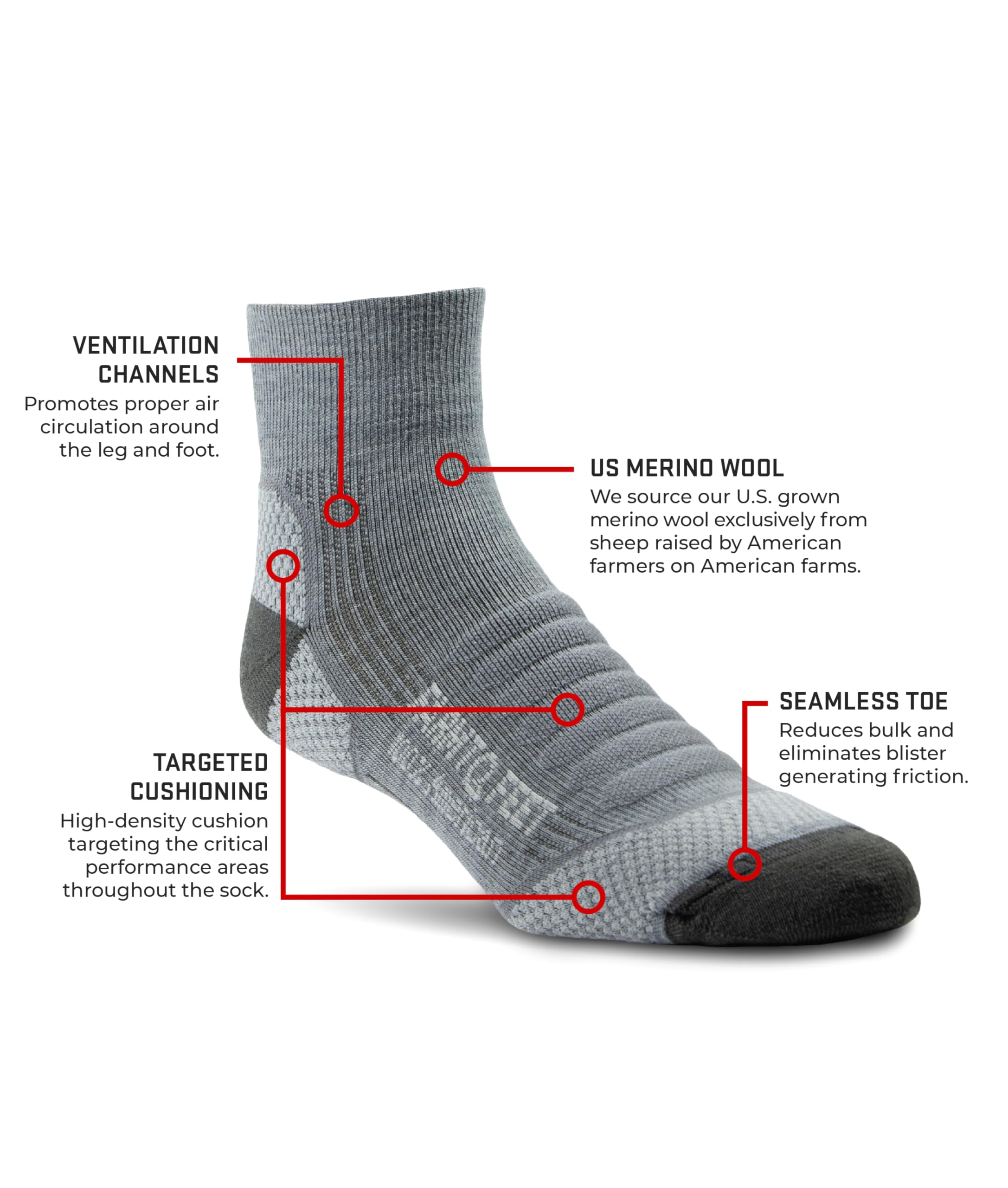 Farm to Feet Men's Damascus Lightweight Elite Hiking 1/4 Crew Merino Wool Socks, Black, Large