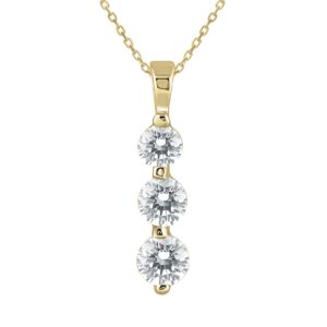 1 carat tw three stone diamond pendant in 14k yellow gold