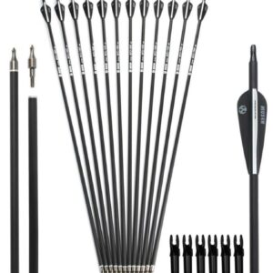 Musen 28"/30" Carbon Archery Arrows, Shaft Spine 500 with Removable Tips, GPI 13.0 Hunting and Target Practice Arrows for Both Compound Bow and Recurve Bow, 12 Pcs