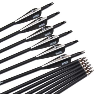 Musen 28"/30" Carbon Archery Arrows, Shaft Spine 500 with Removable Tips, GPI 13.0 Hunting and Target Practice Arrows for Both Compound Bow and Recurve Bow, 12 Pcs