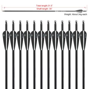 Musen 28"/30" Carbon Archery Arrows, Shaft Spine 500 with Removable Tips, GPI 13.0 Hunting and Target Practice Arrows for Both Compound Bow and Recurve Bow, 12 Pcs