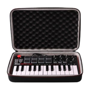 ltgem travel hard carrying case for akai professional mpk mini mk3 / mpk mini play mk3 / mpk mini mkii/mpk mini play - 25 key usb midi keyboard controller, black+grey(case only)