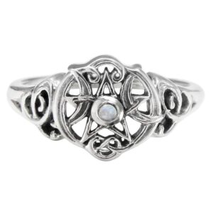 dryad design sterling silver heart pentacle ring with natural rainbow moonstone (size 4-15) (4)