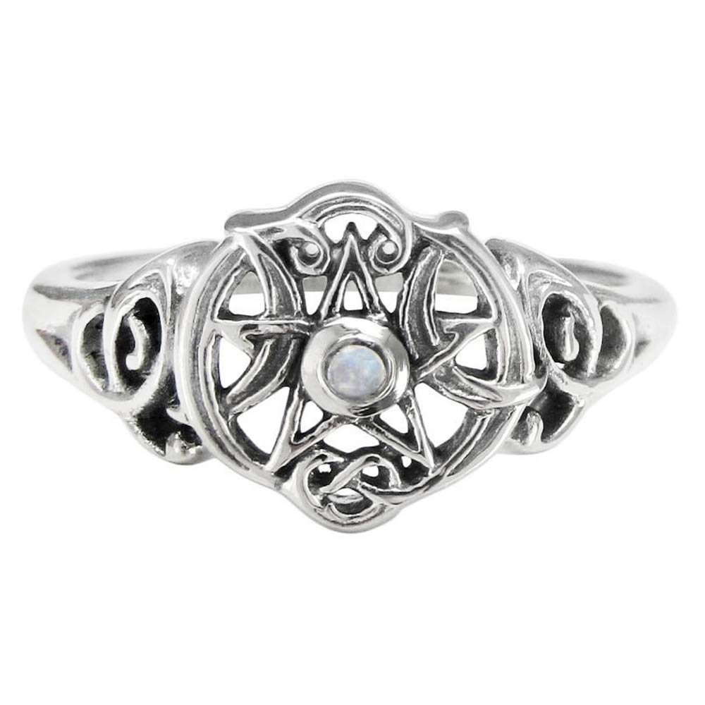 Dryad Design Sterling Silver Heart Pentacle Ring with Natural Rainbow Moonstone (Size 4-15) (4)