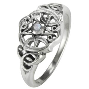 Dryad Design Sterling Silver Heart Pentacle Ring with Natural Rainbow Moonstone (Size 4-15) (4)