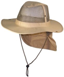 tropic hats summer wide brim mesh safari/outback w/neck flap & snap up sides - khaki xxxl