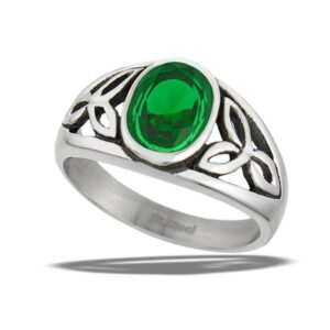 simulated emerald celtic filigree trinity knot ring new stainless steel band size 10