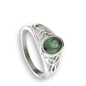 Simulated Emerald Celtic Filigree Trinity Knot Ring New Stainless Steel Band Size 10