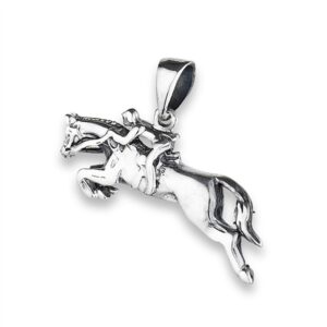 jumping horse pendant .925 sterling silver woman riding equestrian show charm