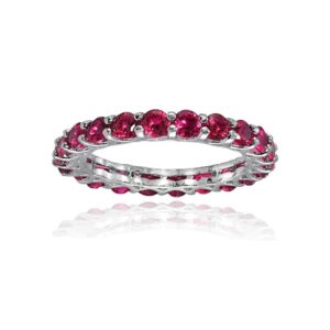 ice gems sterling silver created ruby 3mm round-cut eternity band ring, size 10