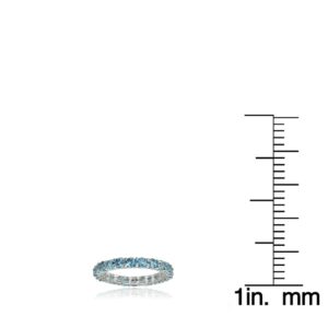 Ice Gems Sterling Silver Swiss Blue Topaz 3mm Round-cut Eternity Band Ring, Size 10