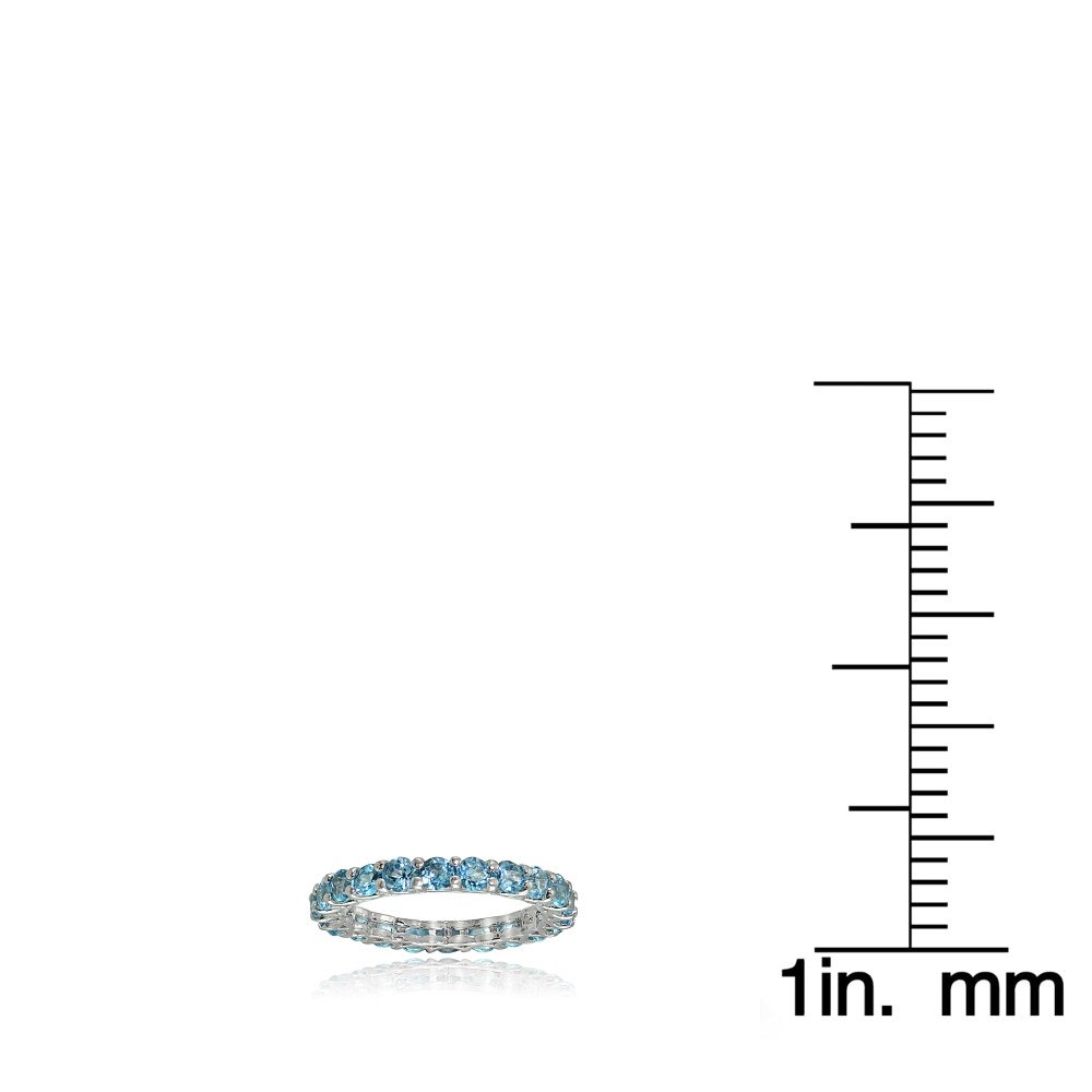 Ice Gems Sterling Silver Swiss Blue Topaz 3mm Round-cut Eternity Band Ring, Size 10