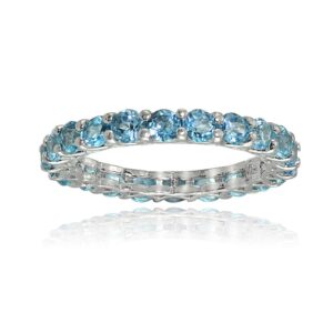 ice gems sterling silver swiss blue topaz 3mm round-cut eternity band ring, size 10