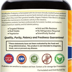 NewRhythm Probiotics 50 Billion CFU 20 Strains, 60 Veggie Capsules, Targeted Release Technology, Stomach Acid Resistant, No Need for Refrigeration, Non-GMO, Gluten Free