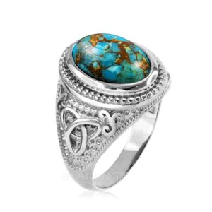 sterling silver celtic triquetra blue copper turquoise statement ring (13.5)