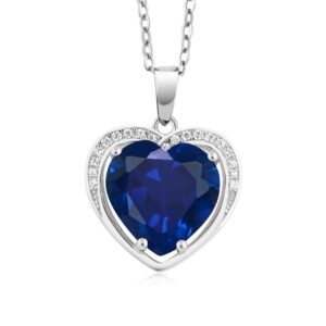 gem stone king 925 sterling silver simulated sapphire necklace | 4.20 cttw | heart pendant necklace for women | heart shape 10mm | with 18 inch silver chain