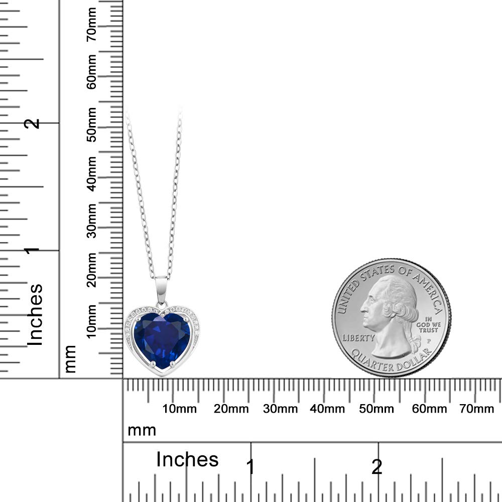 Gem Stone King 925 Sterling Silver Simulated Sapphire Necklace | 4.20 Cttw | Heart Pendant Necklace For Women | Heart Shape 10MM | With 18 Inch Silver Chain