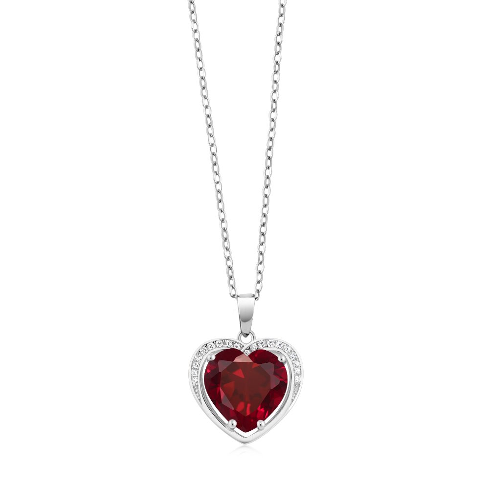 Gem Stone King 925 Sterling Silver Created Ruby Pendant Necklace For Women (4.25 Cttw, Heart Shape 10MM, With 18 Inch Silver Chain)