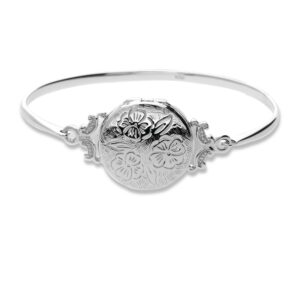 pearlina sterling silver locket bracelet bangle cuff etched floral vintage style for woman 7"