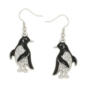 liavy's penguin fashionable earrings - enamel - fish hook - sparkling crystal - unique gift and souvenir